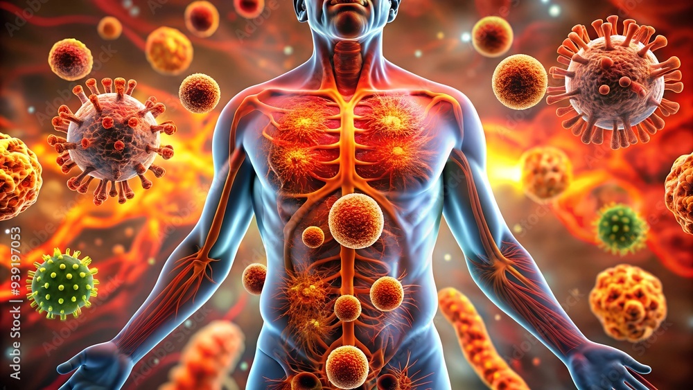 Immune System Under Attack: A dramatic, artistic illustration depicting ...