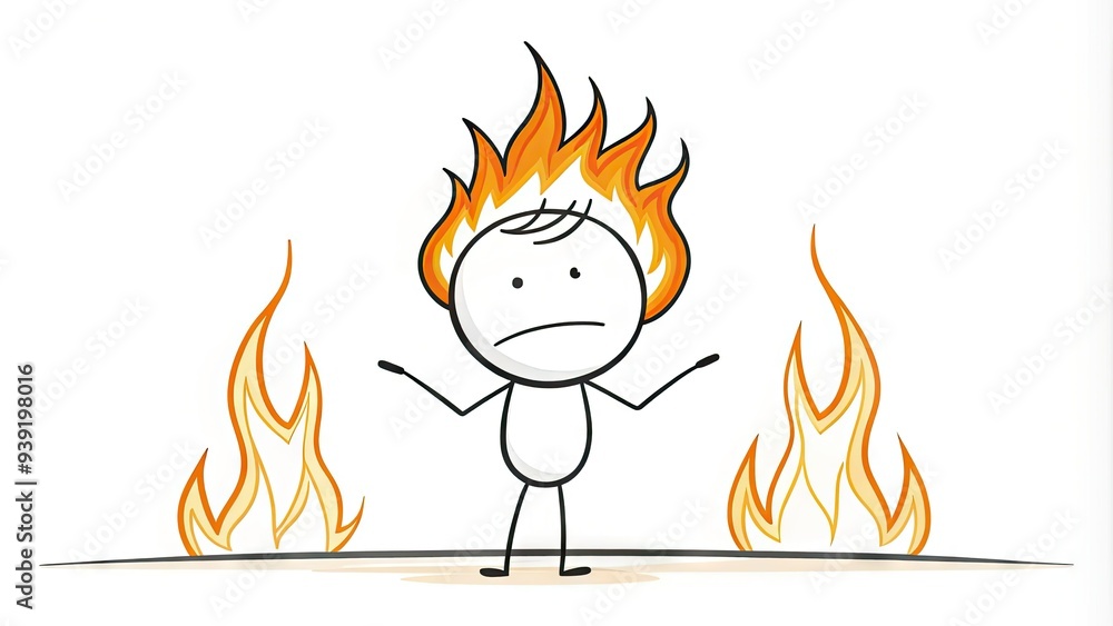 Simple line drawing of a stressed and exhausted stick figure character ...