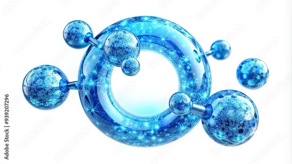 Sparkling blue oxygen molecule O3 ozone symbol on a white background ...