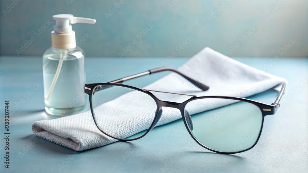 Sparkling clean eyeglasses with a soft, white cloth and a gentle spray ...