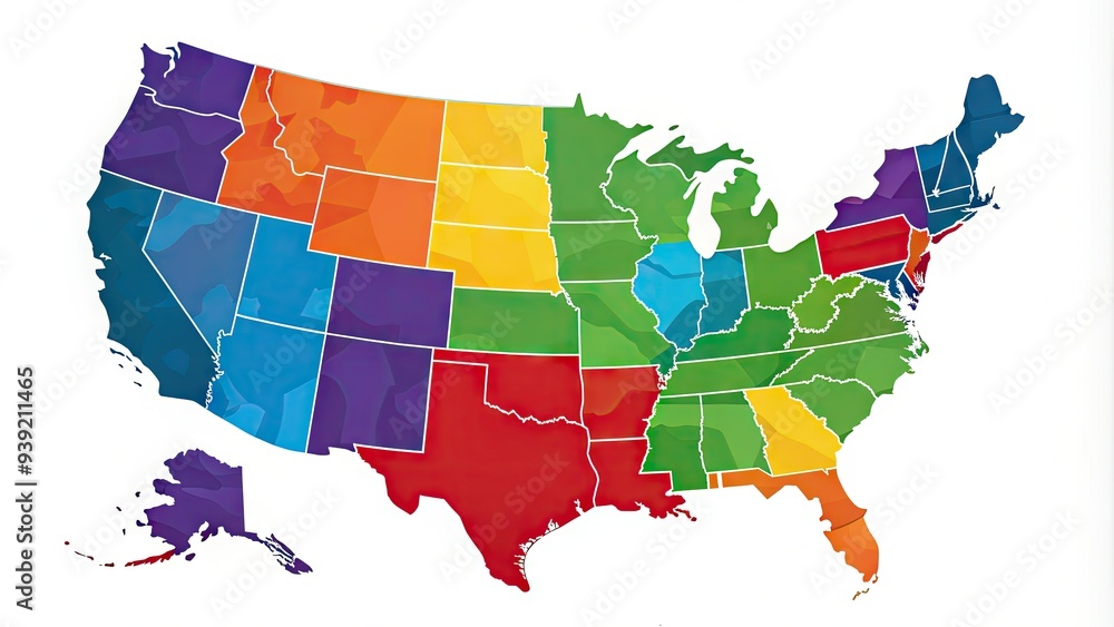 Stylized vector map of the United States and Canada, showcasing ...