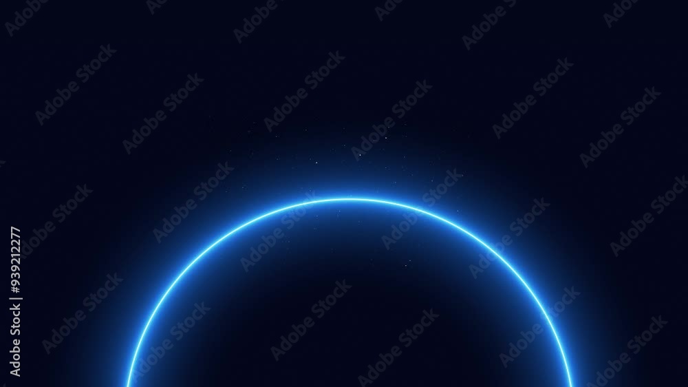 half circle formed by blue neon lights. Shiny Glowing Spiral neon ...