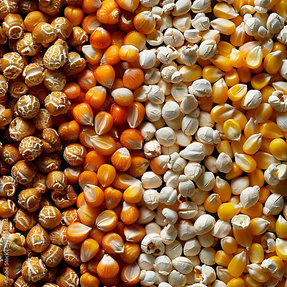 Popcorn kernels arrange in a pattern, showcasing the diversity of ...