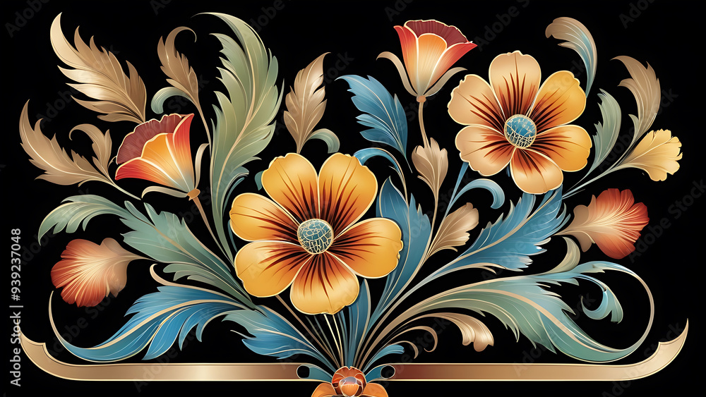 seamless floral pattern. hand painted tole design for a canal boat or a ...