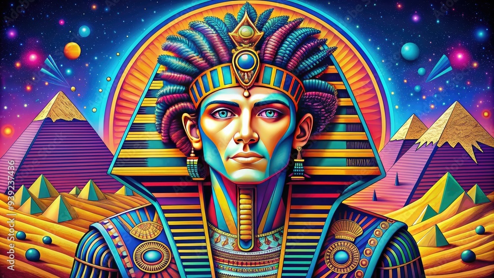 Vibrant illustration of an ancient pharaoh wearing a colorful Beatles ...