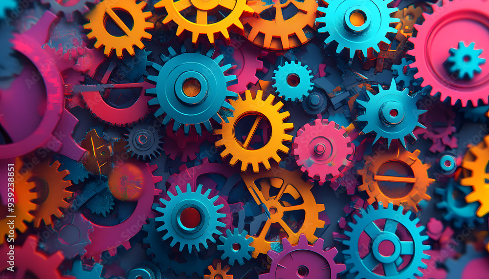 "Colorful Gears Interlocking in an Array of Vibrant Colors, Symbolizing ...