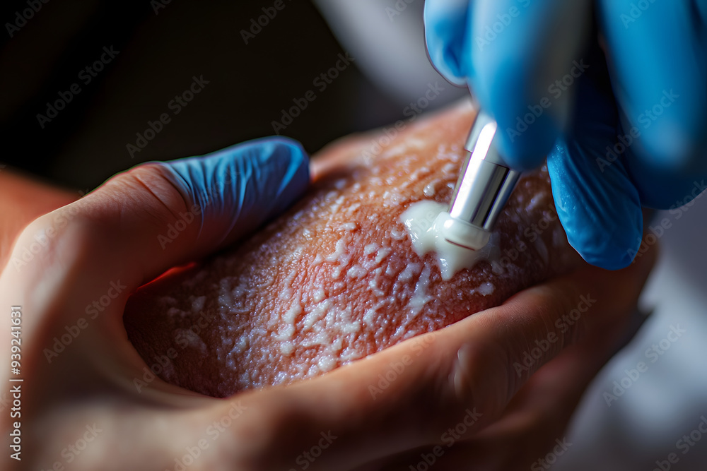 applying an emollient to dry flaky skin as in the treatment of ...