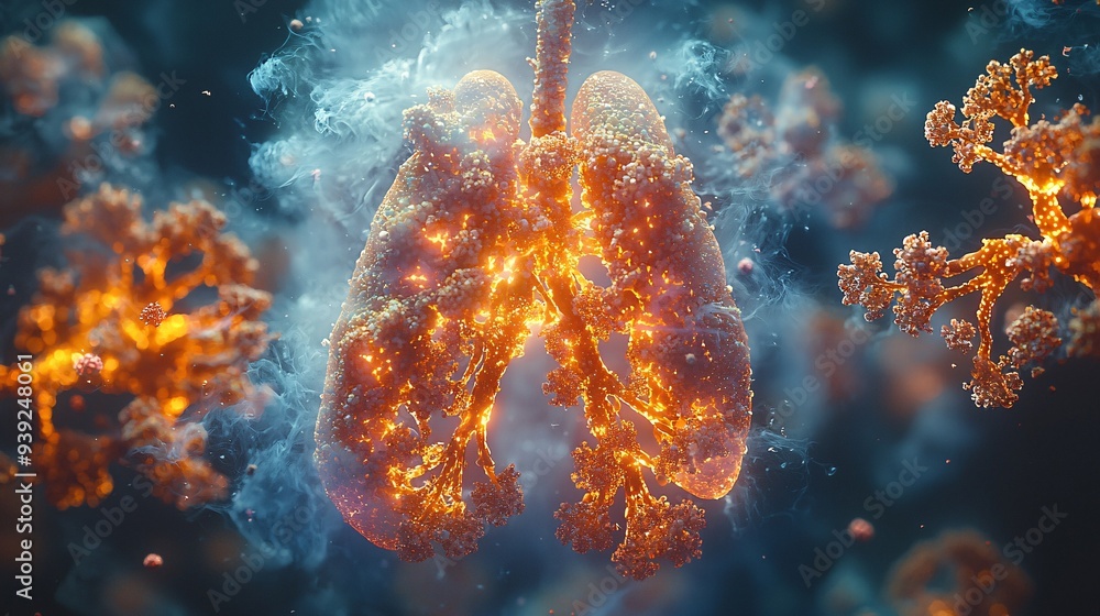 A 3D model of RSV infection spreading through the lungs, with virus ...