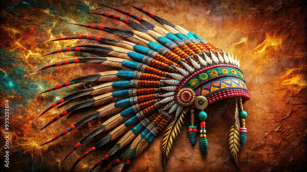 Vibrant tribal headdress adorned with feathers, beads, and colorful ...