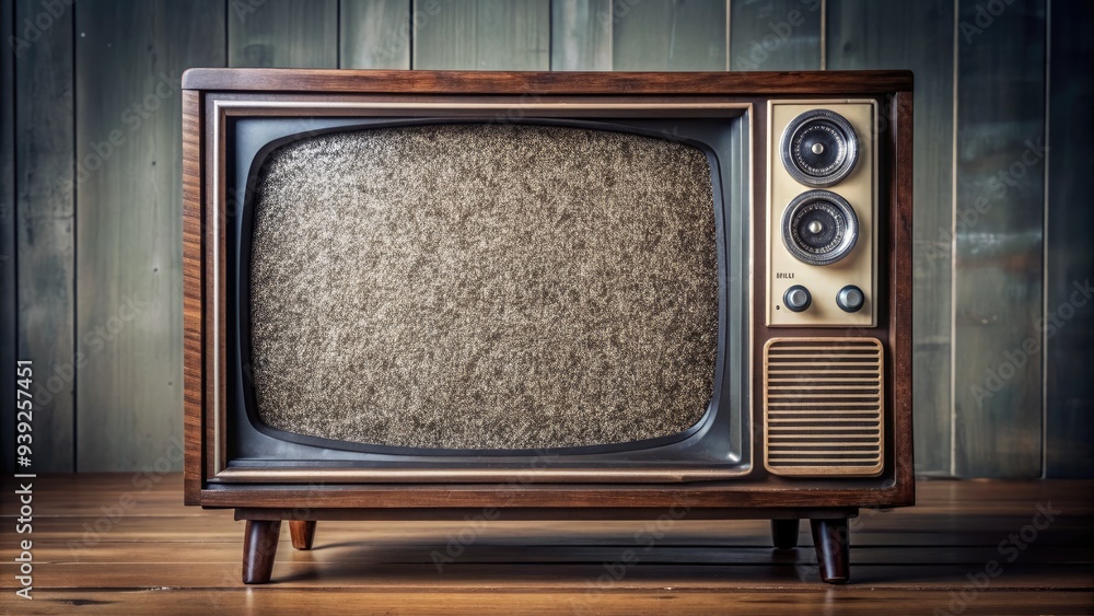 Vintage television set with a static-filled screen and a turned-off ...