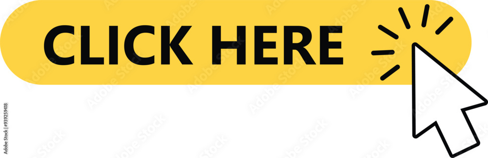 label with arrow pictogram. Click here button with arrow. pointer ...