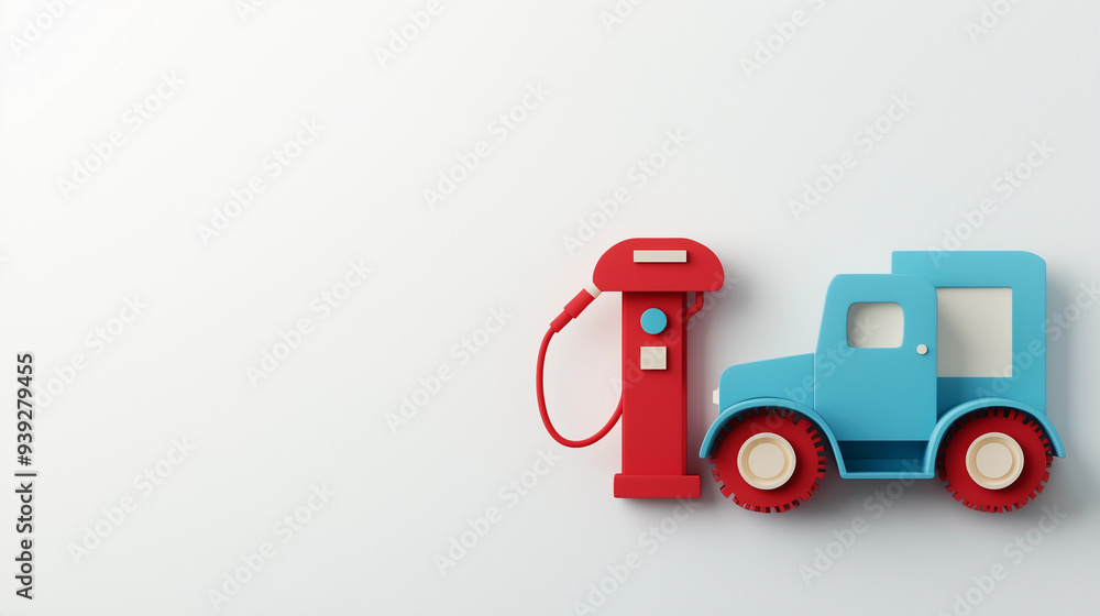 3d paper cut blue car red fuel pump white background copy space rising ...