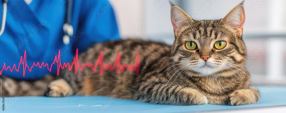 A cat receiving an emergency ECG to diagnose a heart arrhythmia ...