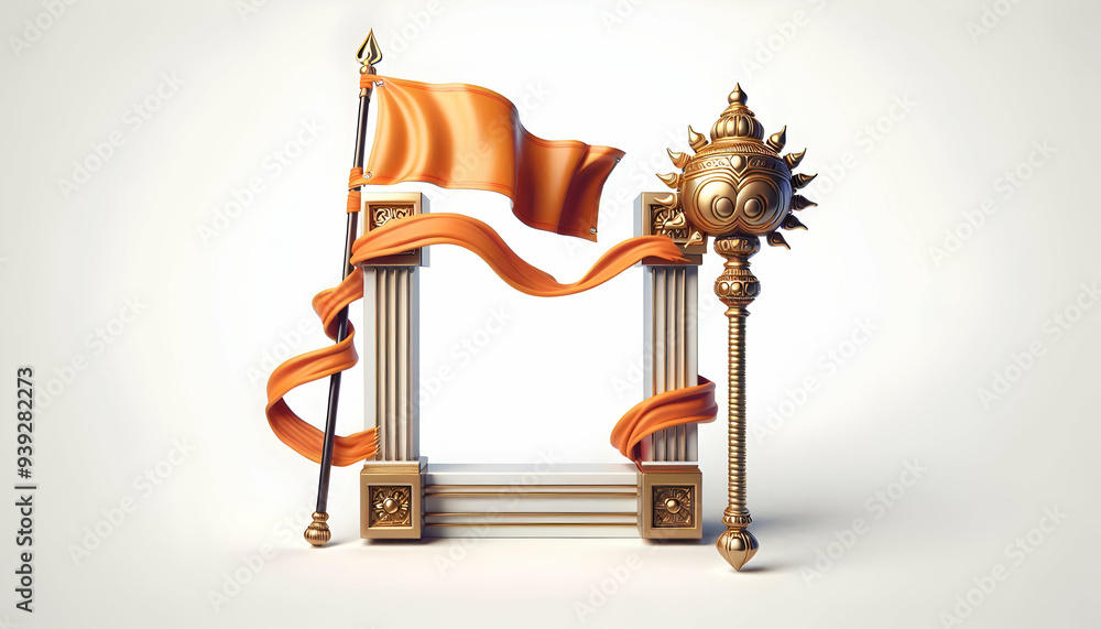 3D Hanumans Flag and Mace Frame concept as Horizontal frame with ...