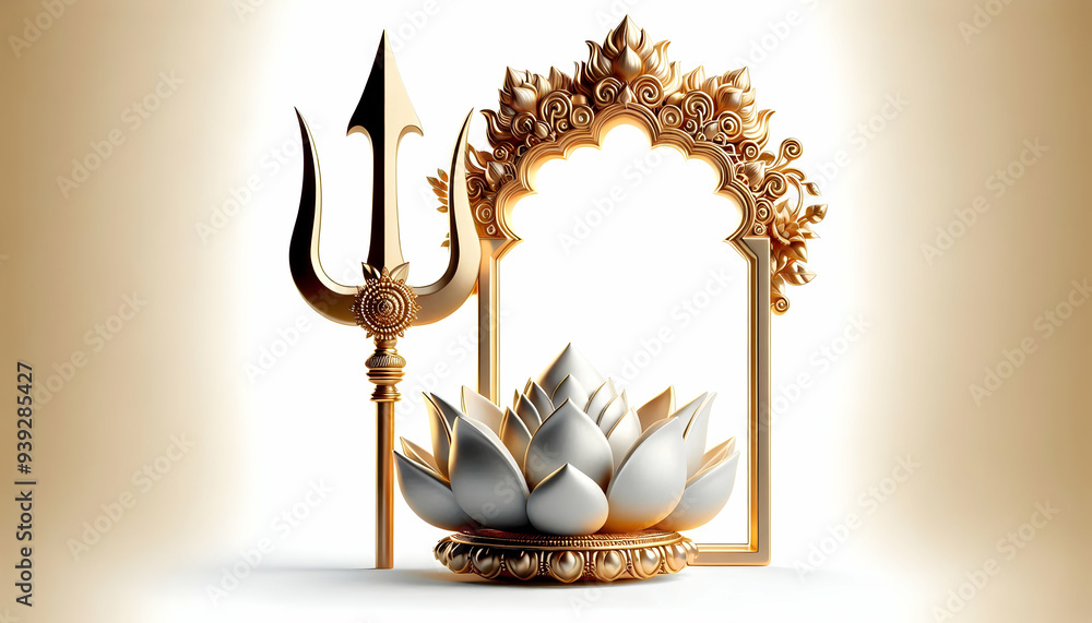 3D Trishul and Lotus Flower Frame concept as Vertical frame with a ...