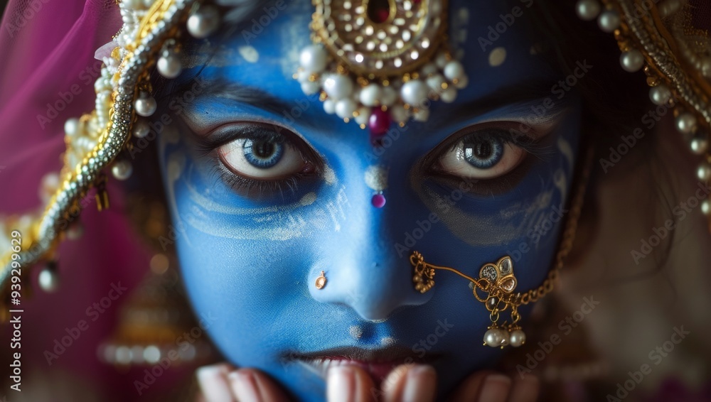 Portrait of Hindu god Lord Krishna. Banner for Krishna Janmashtami ...