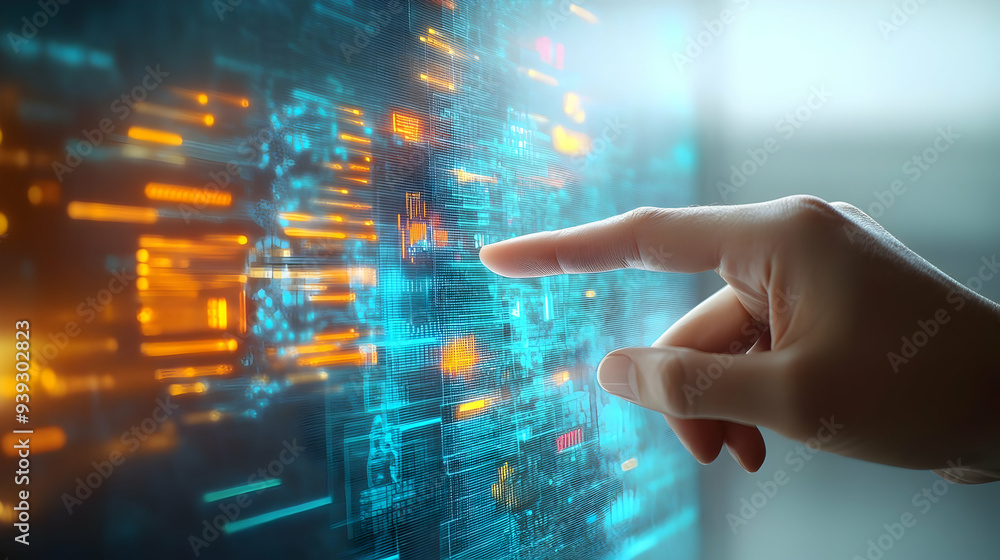 3d Flat icon as Hand with Holographic Presentation Slides and Pointer ...