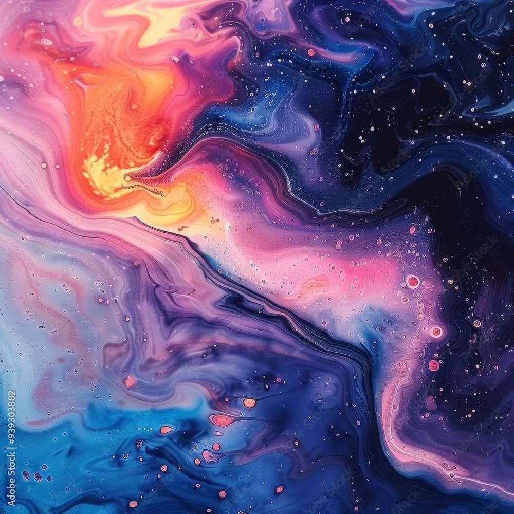 This abstract painting features a stunning mix of vivid colors in ...