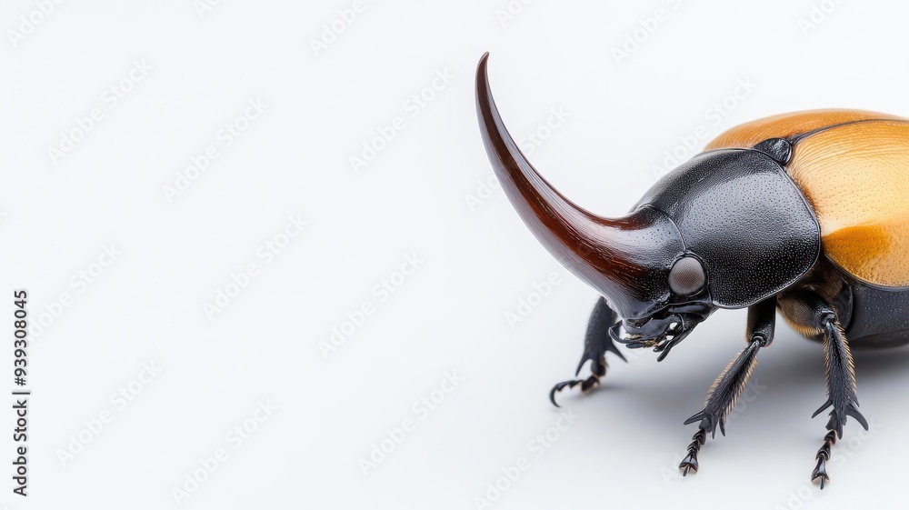 Macro image of a rhinoceros beetles horn and front legs, emphasizing ...