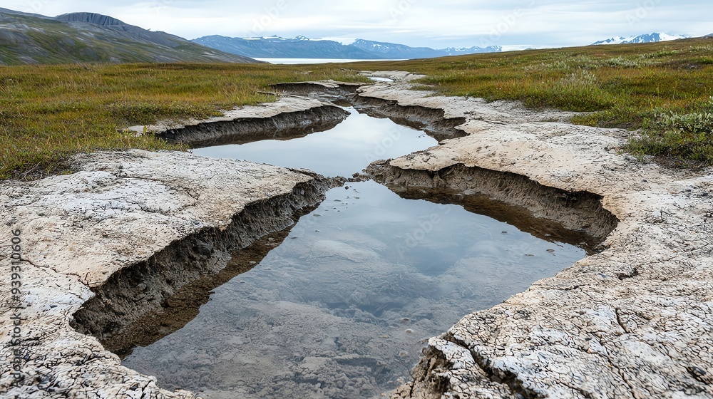 Arctic Permafrost Thawing A landscape showing the effects of permafrost ...