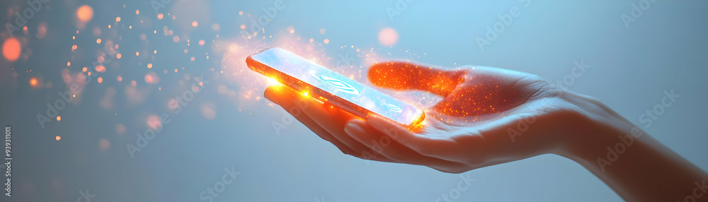 Photo Realistic as Hand Holding Mobile Phone with Holographic AI Icon ...