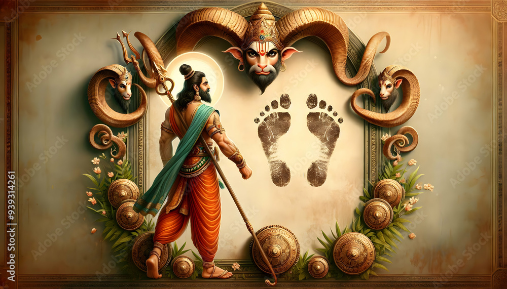 Hanumans Gada and Rams Footprints Frame concept as Vertical frame ...