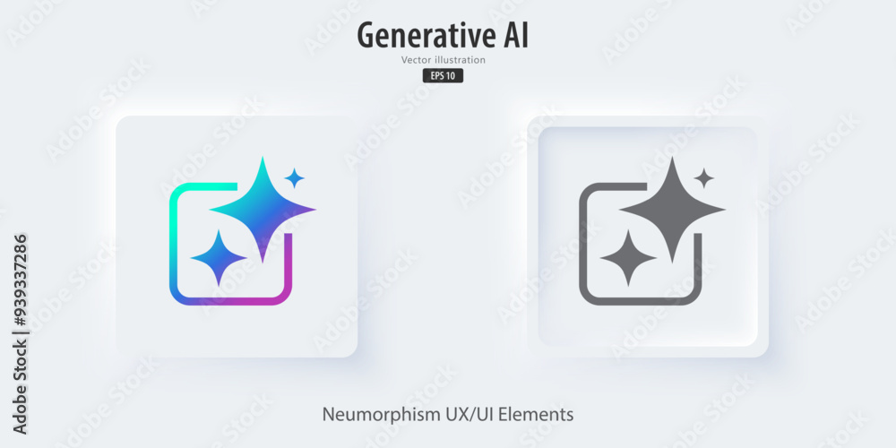Generate AI icon. A set of 3D buttons active and inactive with icon ...