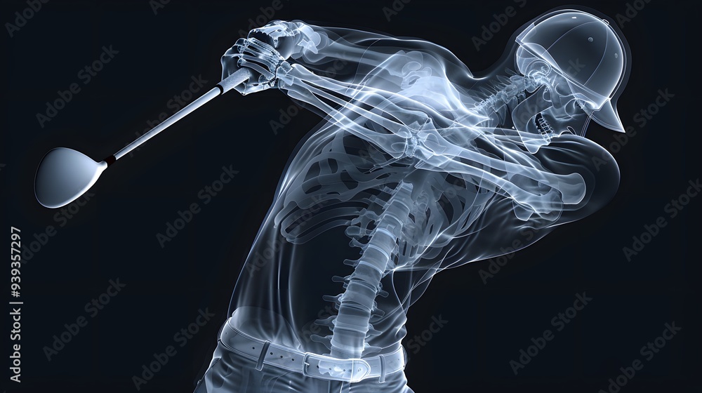 X-Ray of a Golfer Swinging a Club: An x-ray image of a golfer’s torso ...