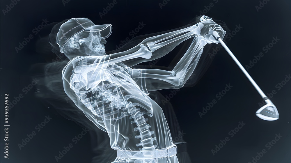 X-Ray of a Golfer Swinging a Club: An x-ray image of a golfer’s torso ...