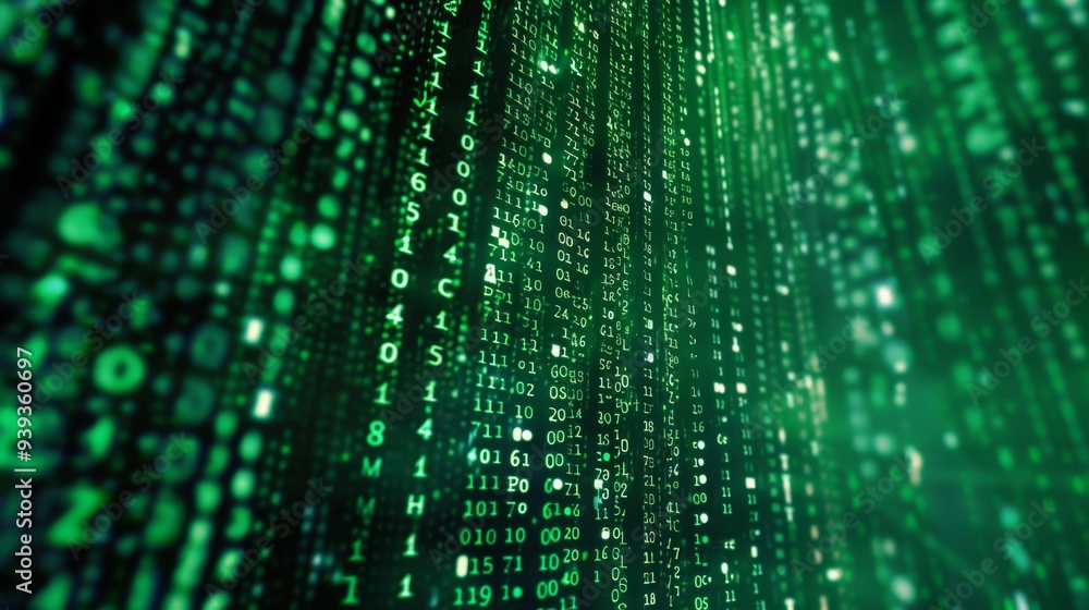 A mesmerising array of green numbers in streams forming a matrix grid ...