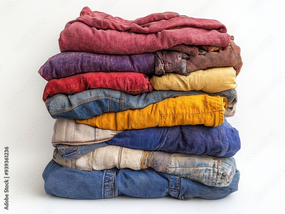 chaotic pile of multicolored laundry on stark white background texture ...