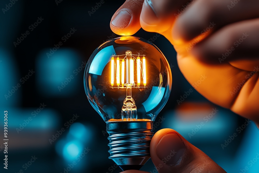 A close-up of an LED light bulb being installed, with a focus on the ...