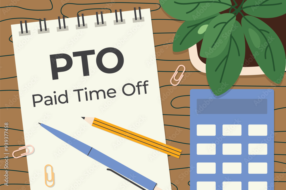 PTO, Paid Time Off written in a spiral notebook; can be used in HR ...