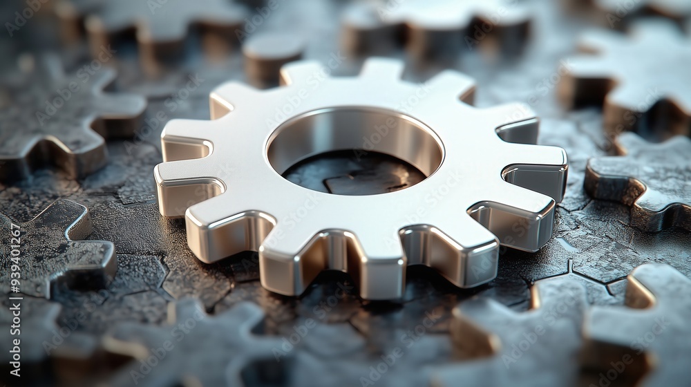Abstract gear icon, smooth design, white background, 3D illustration ...