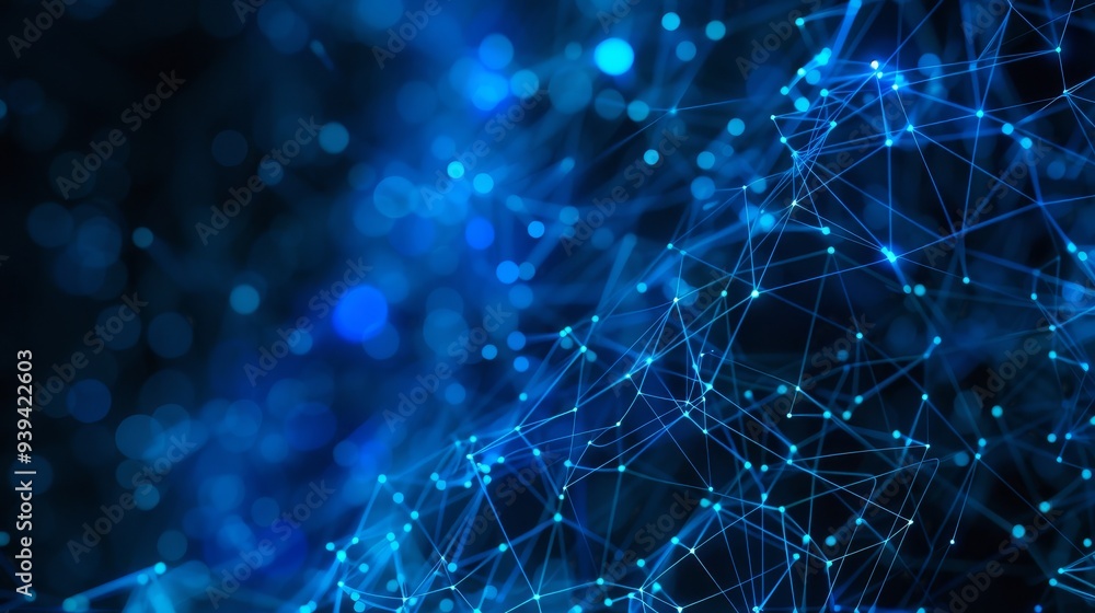 This Image Depicts An Intricate Web Of Blue Glowing Interconnected Nodes And Lines Forming An