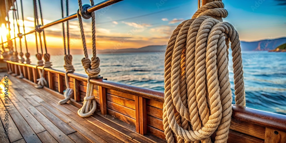 Rope hanging on a ship deck with maritime nautical sailing vessel ...
