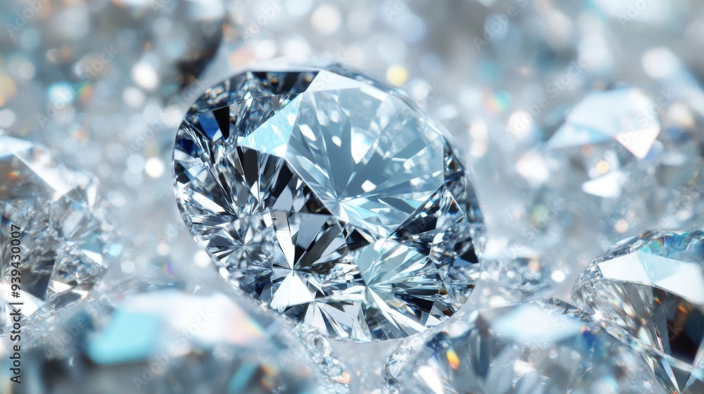 Extreme close-up of multiple diamonds in a cluster, showcasing their ...