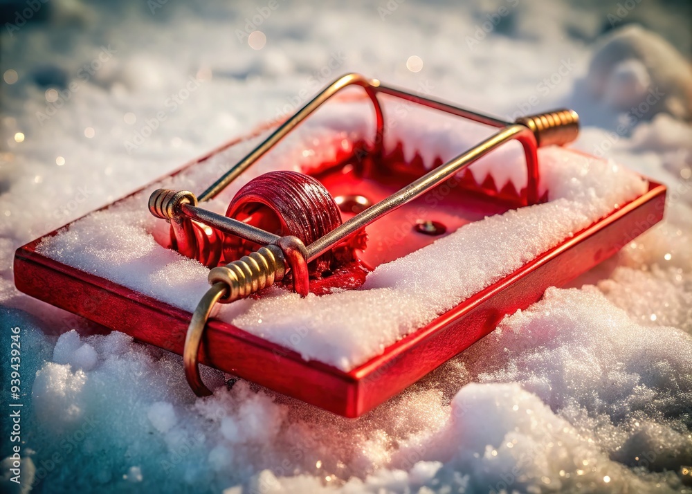 Deep within the frozen tundra, a crimson winter trap awaited, its metal ...