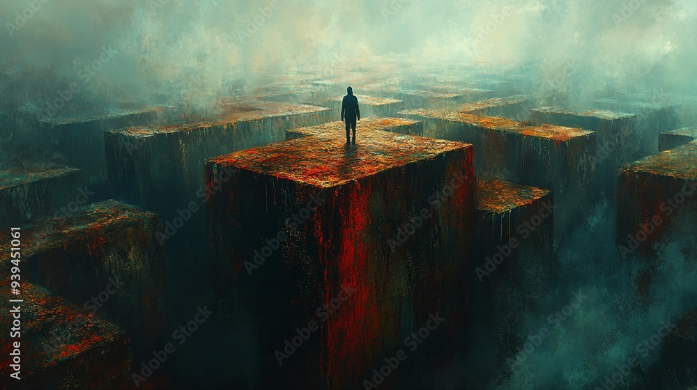 Abstract representation of mental barriers: maze-like structure with no ...