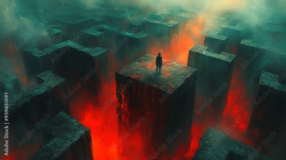 Abstract representation of mental barriers: maze-like structure with no ...