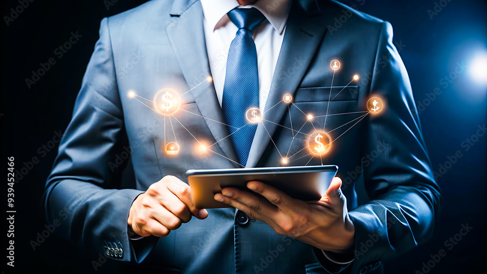 3d illustration stand booth display laptop. Abstract high tech digital ...