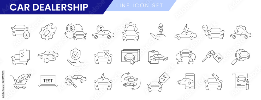 Auto sale dealership thin line icon set. Car dealers, automotive ...