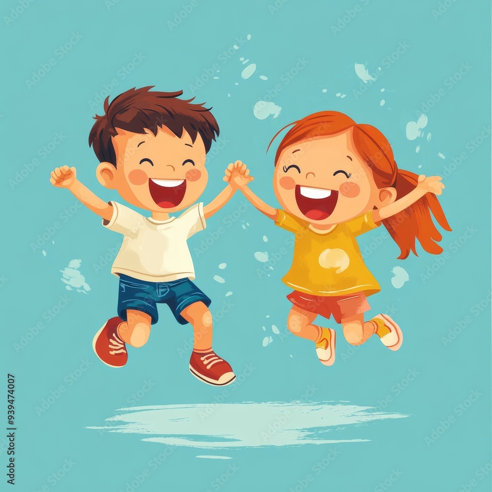 illustration of two kids jumping together. Early childhood development ...