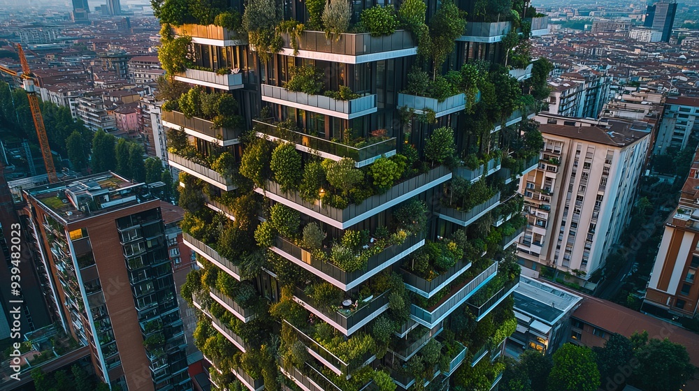 Aerial photo of Bosco Verticale, Vertical Forest, in Milan, Porta Nuova ...