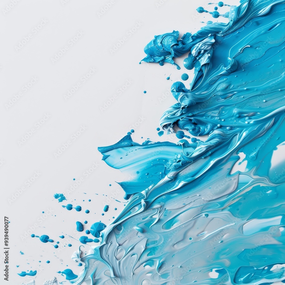 This image portrays a striking and dynamic abstract blue paint splash ...