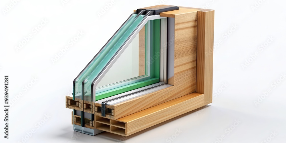 Double glazing cutaway showing inner profile of insulation and glass ...