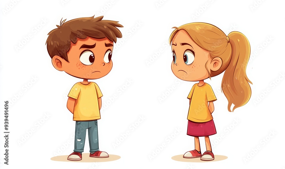 Little Boy and Girl Angry at Each Other Cartoon Illustration. Rival ... Little Boy and Girl Angry at Each Other Cartoon Illustration. Rival ...