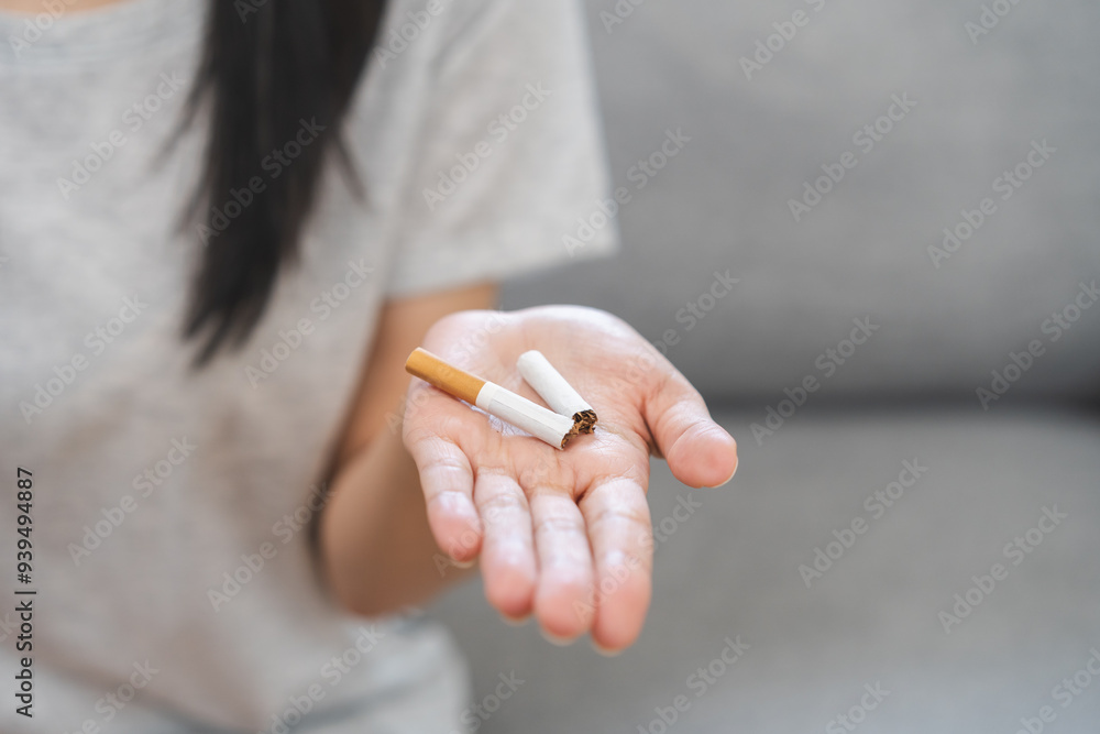 Quit smoke, No smoking health care concept, addiction asian young woman ...