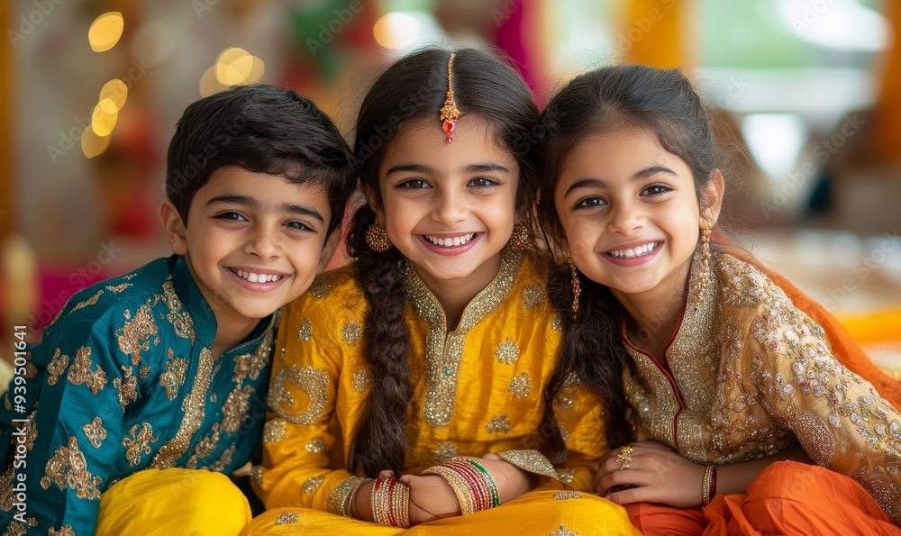 Joyful Siblings in Traditional Indian Attire, Three happy siblings ...