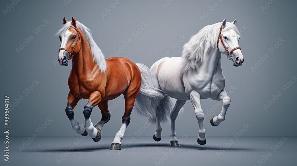 Dynamic image of two stunning horses galloping, showcasing their grace ...
